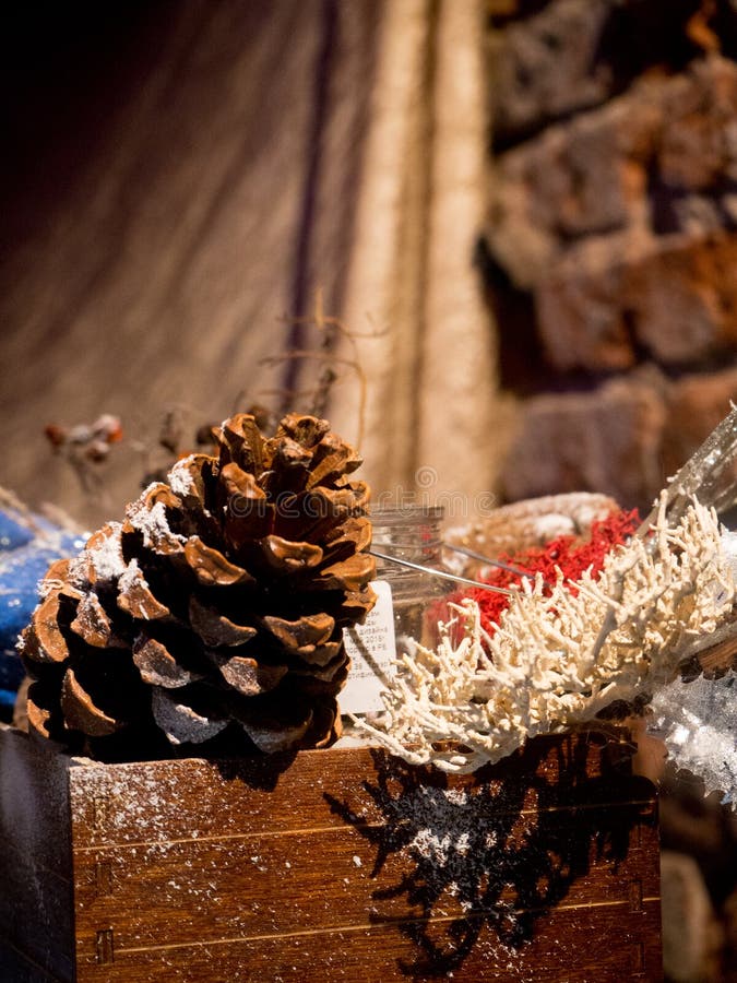 Christmas Winter Composition with Cinnamon Sticks, Fir Tree, Red Berry ...