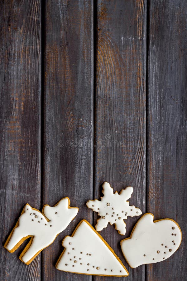 Christmas Winter Dessert - Icing Gingerbread Cookies, Top View Stock ...
