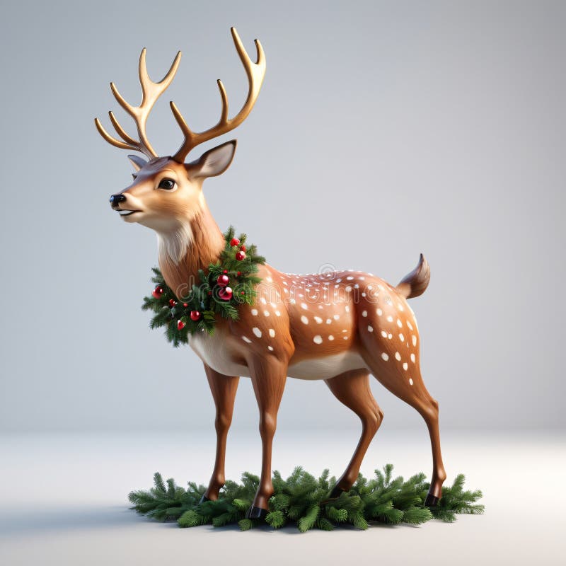 Christmas Winter Festive Composition with Deer and Decorated Tree for ...