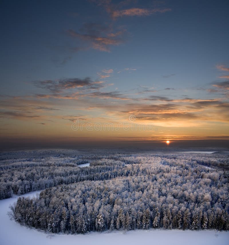 Winter sunset taiga stock photo. Image of pine, taiga - 16819048