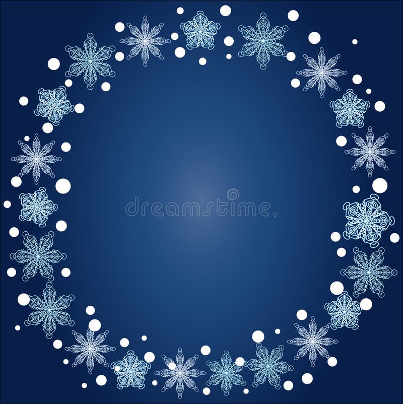 Christmas, Winter Round Frame of Snowflakes on a Blue Background Stock ...