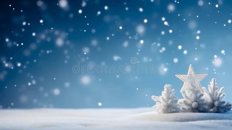 Christmas Winter Scene with Dreamy Bokeh and Star and Snow Stock ...