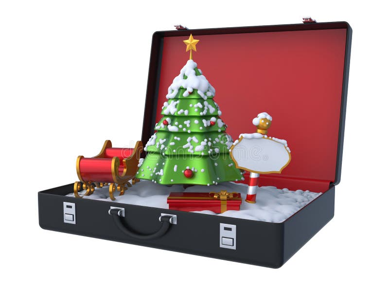 Christmas Winter Scene Inside Suitcase 3D Stock Illustration ...