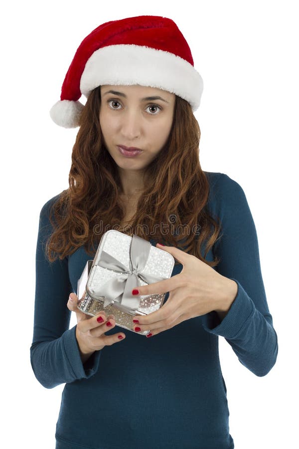 Christmas Woman Disappointed about the Gift Stock Photo - Image of open ...