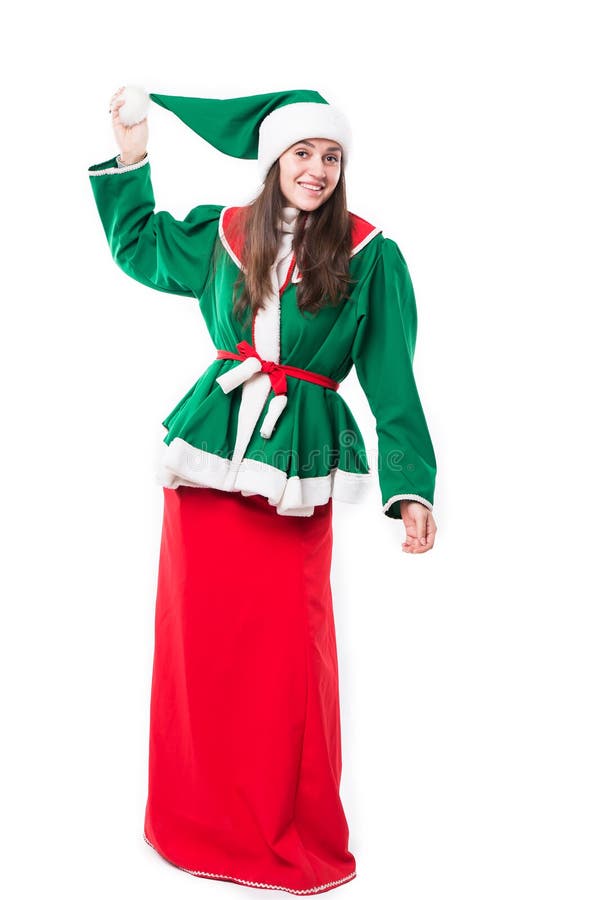 Christmas Woman Elf, Isolated on White Background Stock Image - Image ...