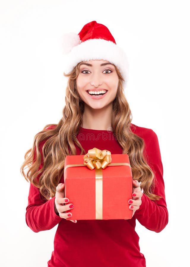 Christmas woman with gift stock photo. Image of hair - 27478468