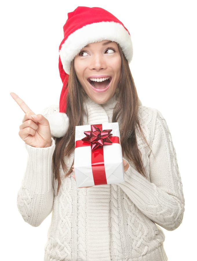 Christmas Woman Giving Gift Excited Stock Photo - Image of giving, cute ...