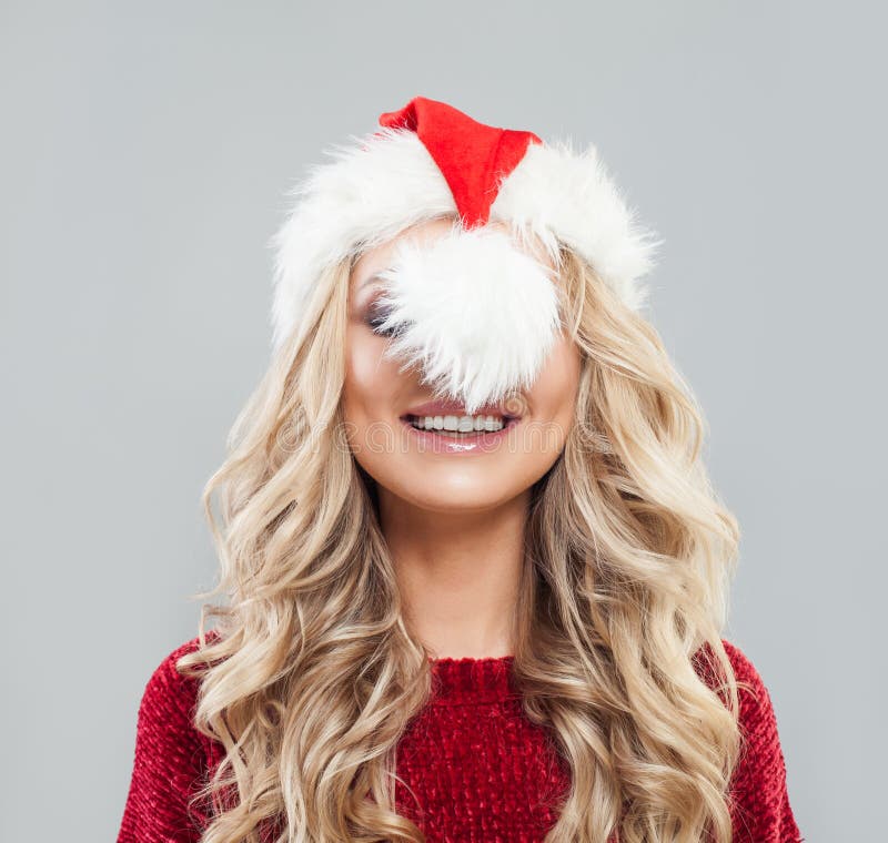 Christmas Woman in Santa Hat Having Fun. Stock Image - Image of ...