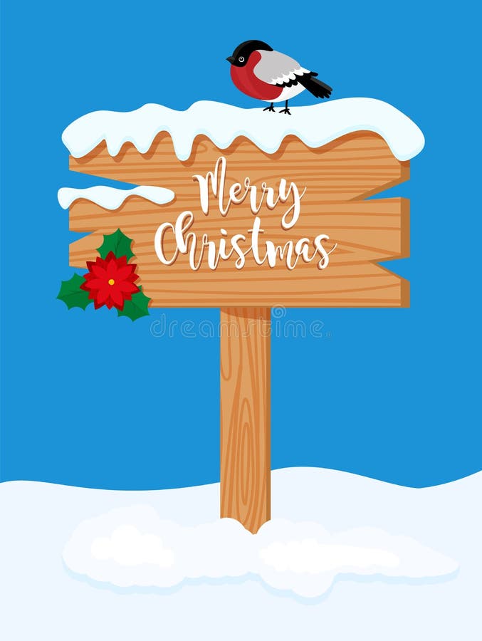 Christmas Wood Board Sign with Snow Winter Stock Vector - Illustration ...