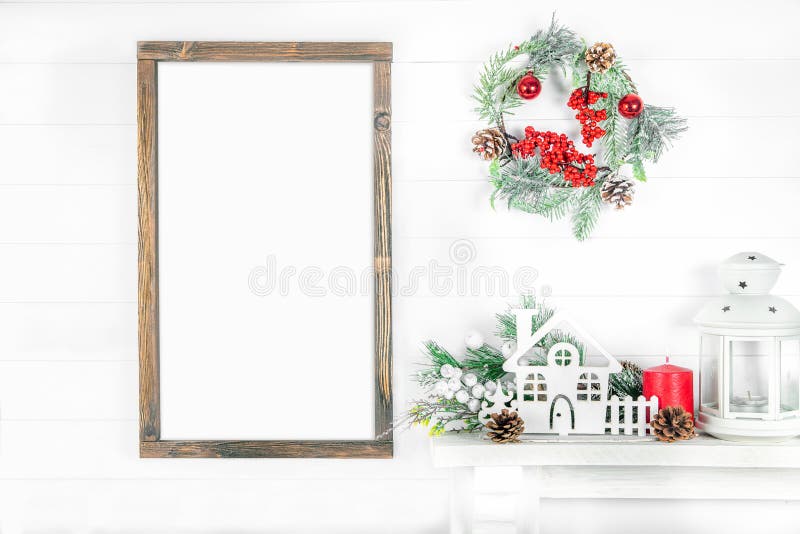 Christmas Wood Empty Frame on a Light Background Stock Image - Image of ...