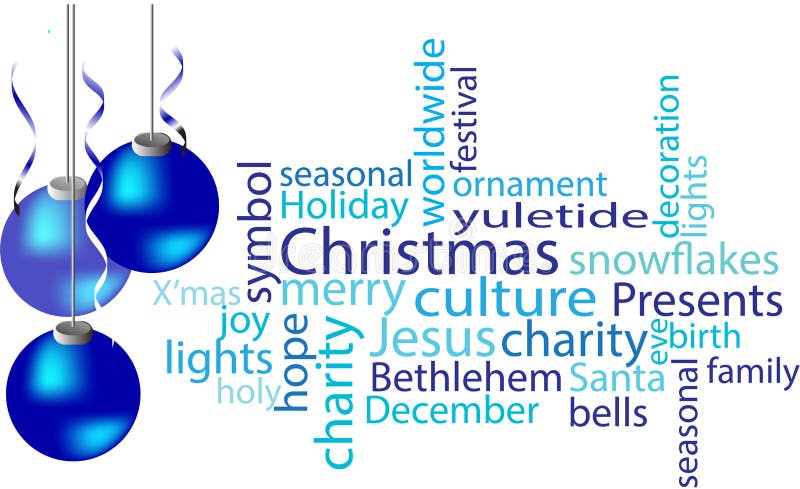 Christmas Word Cloud in Blue Stock Photo - Image of word, yuletide ...
