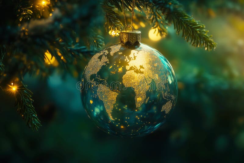 Christmas World Map Green Globe Ball Stock Illustration - Illustration ...