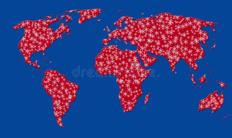 Christmas World - Map of World with Snowflakes Stock Illustration ...