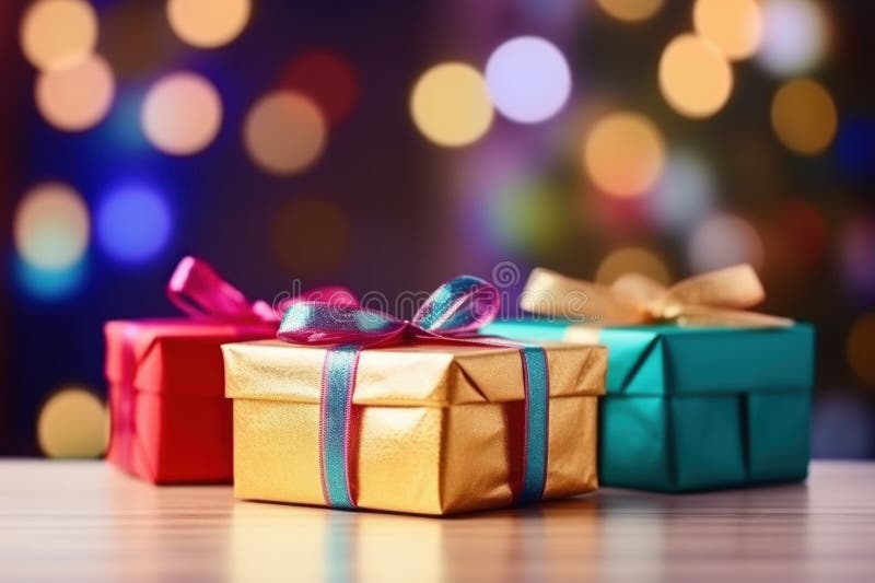 Christmas Wrapped Gift Boxes. Generate Ai Stock Image - Image of lights ...