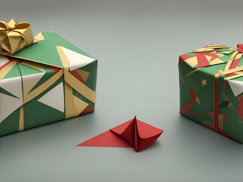 Christmas Wrapping Paper Layed Out Flat on Table. Generative AI. Stock ...