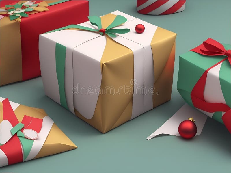 Christmas Wrapping Paper Layed Out Flat on Table. Generative AI. Stock ...