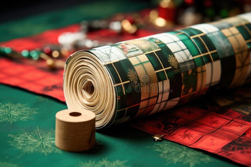 Christmas Wrapping Paper Roll with Grid on Reverse Stock Illustration ...