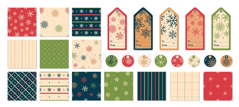 Christmas Wrapping Paper and Tags Set. Seamless Pattern and Tags for ...