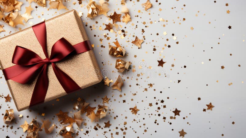 Christmas Wrapping Present, Gift Box with Ribbon, Copy Space Stock ...