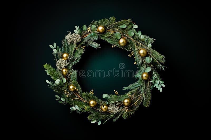 Christmas Wreath on Black Background Stock Illustration - Illustration ...