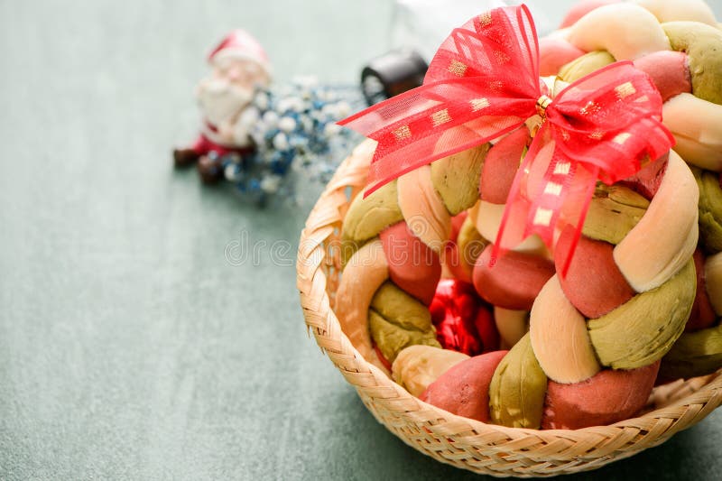Christmas Wreath Bread with Santa Claus Stock Photo - Image of shooting ...