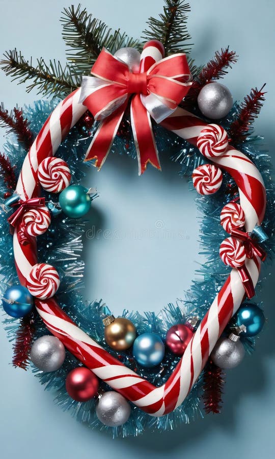 Christmas Wreath with Candy and Candy Canes. Generative AI Stock ...