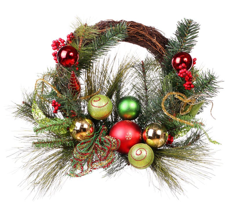 Christmas Wreath with Colorful Balls Isolated Stock Photo - Image of ...