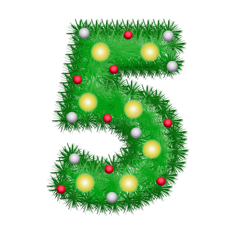 Christmas Wreath Fir Numbers 5 Stock Vector - Illustration of christmas ...