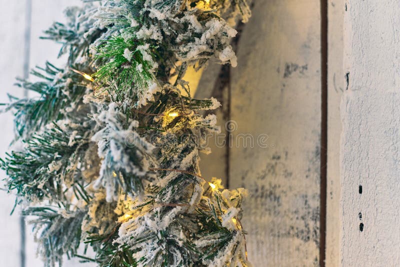 Christmas Wreath Hanging on a Wooden Shield Stock Photo - Image of ...