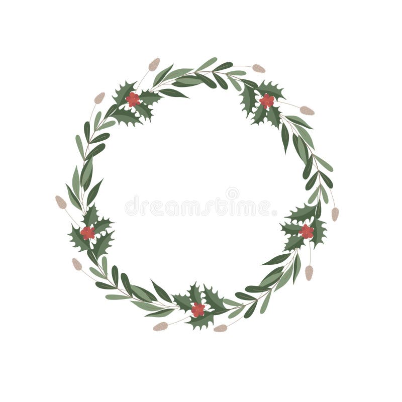 Christmas Wreath with Holly. Vector Stock Vector - Illustration of ... Christmas Wreath with Holly. Vector Stock Vector - Illustration of ...
