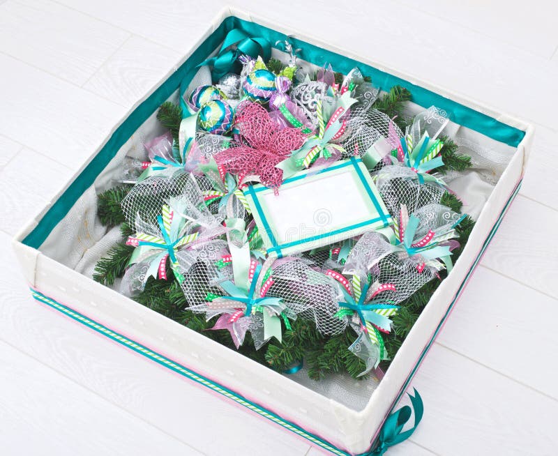 Christmas Wreath Inside Gift Box Stock Photo - Image of design ...