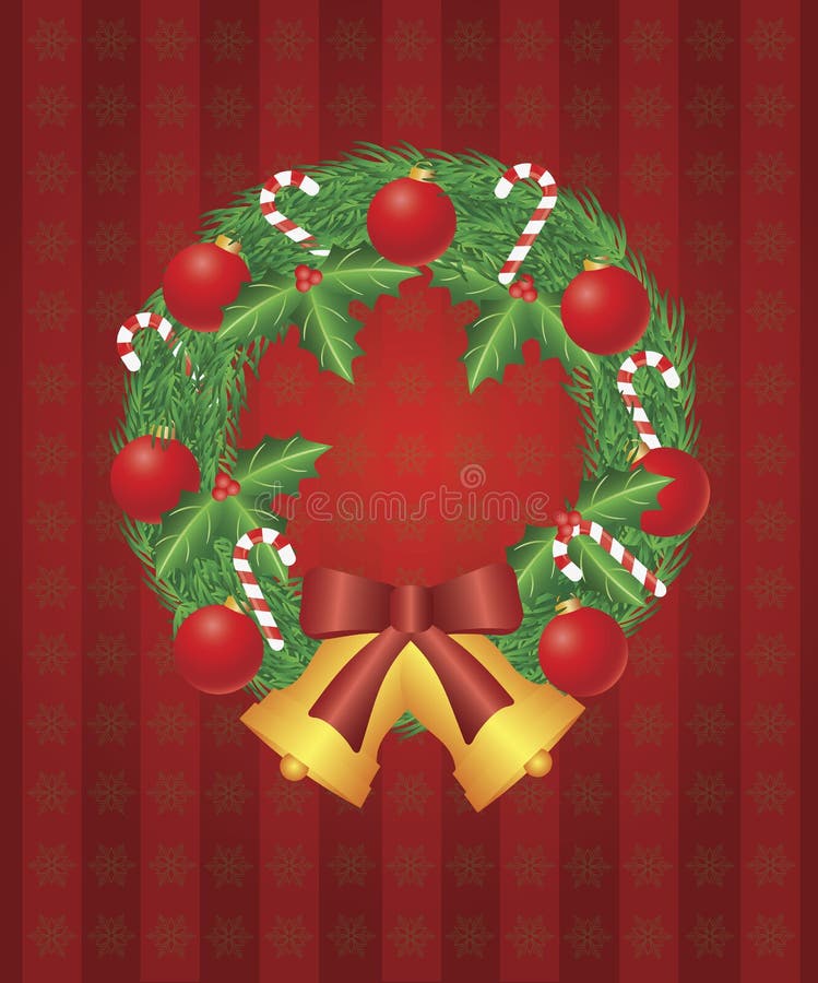 Christmas Wreath with Ornaments Bells Candy Cane Stock Vector ...