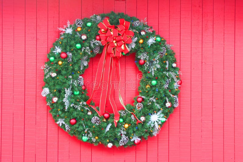 Christmas Wreath on red stock image. Image of christmas - 889579