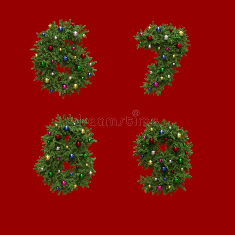 Christmas Wreath Style Alphabet Digits Stock Illustrations – 3 ...