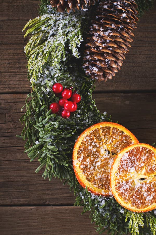 Christmas Wreath on the Wood Stock Photo - Image of round, ribbon: 36088976