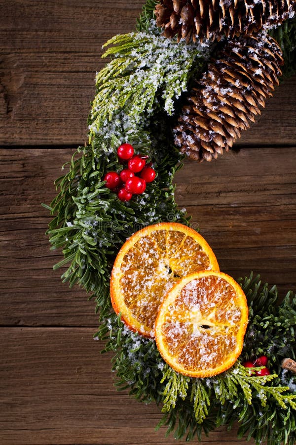 Christmas Wreath on the Wood Stock Image - Image of wood, celebration ...