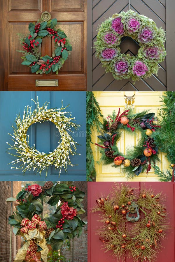 Christmas Wreaths Composite Stock Image - Image of outside, door: 264211553