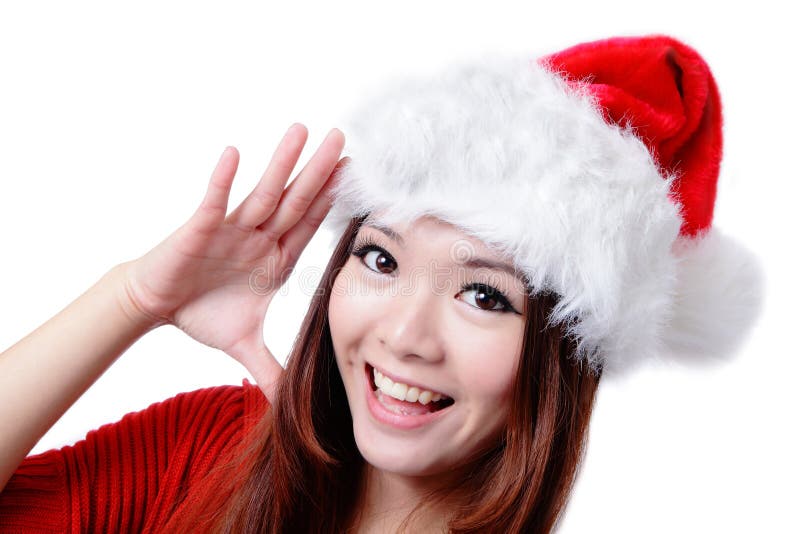 Christmas Young Happy Girl Say Hello Stock Image - Image of happy, hand ...