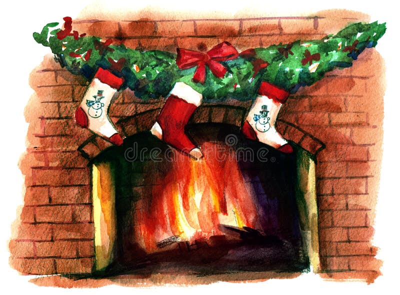 Christmass fireplace stock illustration. Illustration of house - 53212391