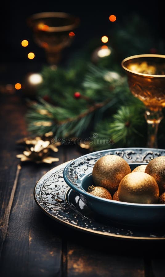 Christmass and New Year Party Table Setting with Winter Holiday ...