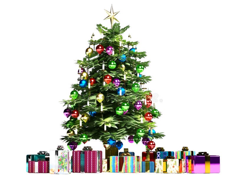 Christmass Tree with Several Gifts. Side View Stock Illustration ...
