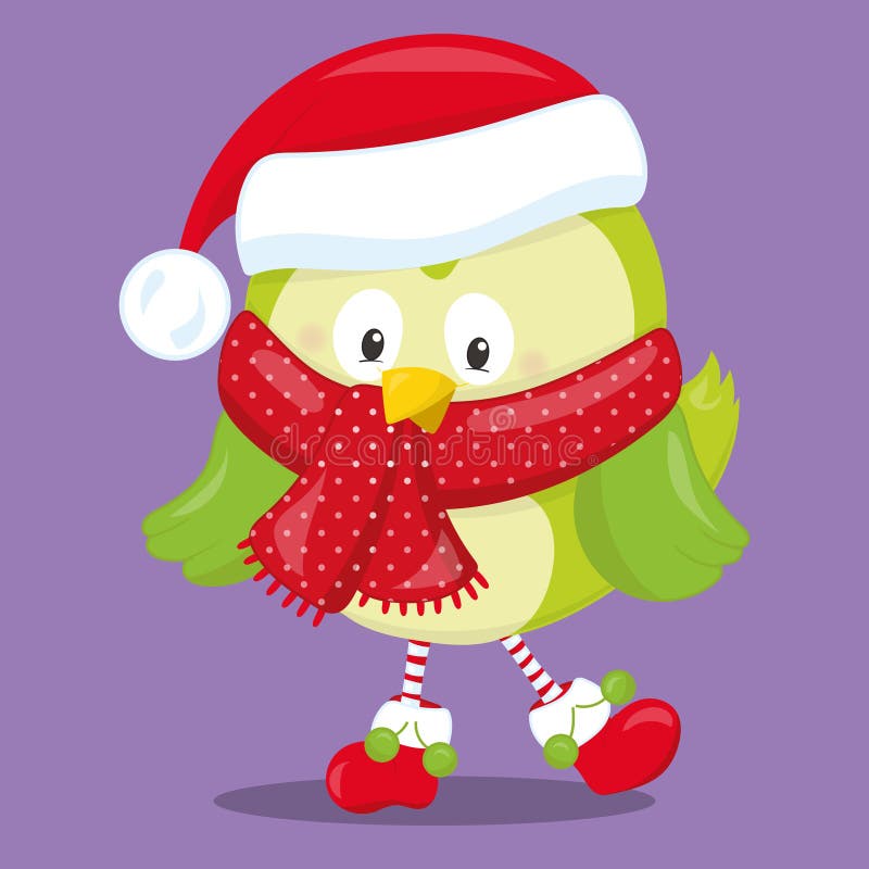 Christmast Bird Gren Red Hat 04 Stock Vector - Illustration of vector ...