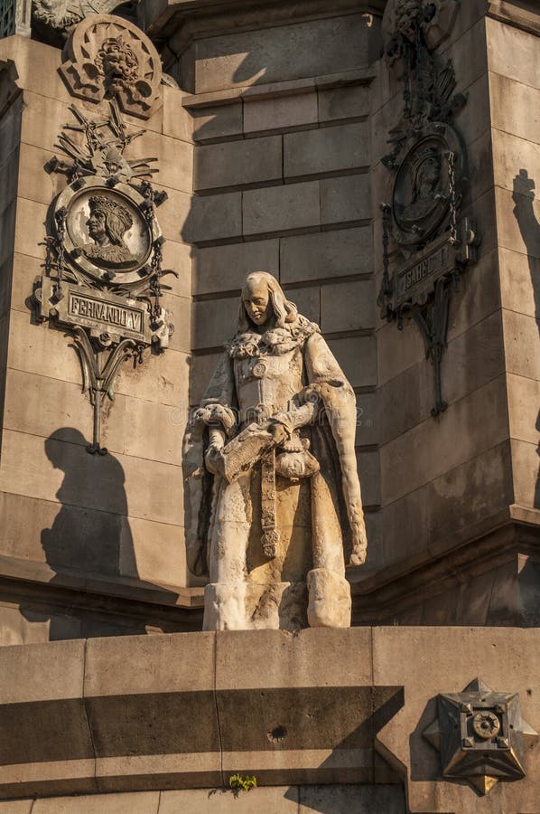 Christopher Columbus Column, Barcelona Stock Image - Image of gold ...
