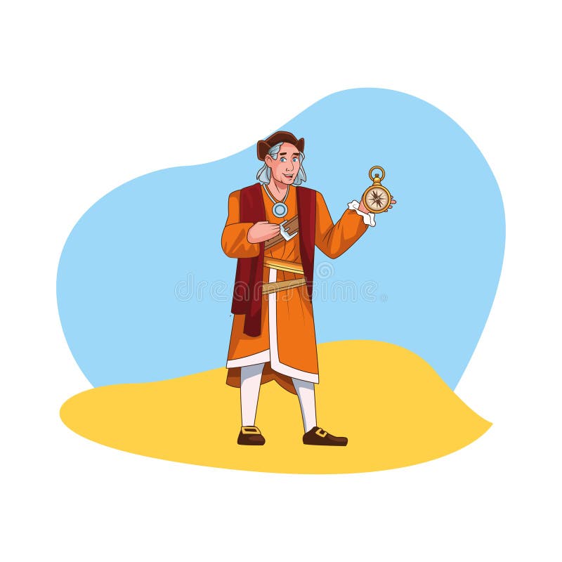 Christopher Columbus with Compass Character Stock Vector - Illustration ...