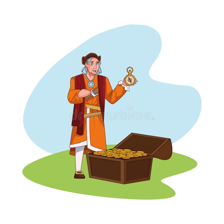 Christopher Columbus with Compass and Treasure Stock Vector ...
