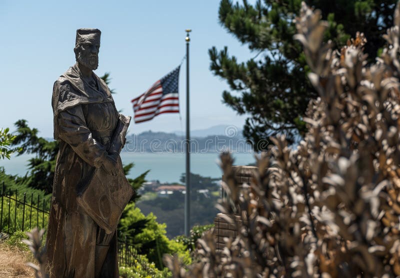Christopher Columbus in Front Flag of America, Commemorating Columbus ...