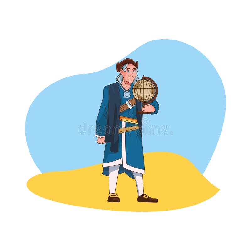 Christopher Columbus with World Maps Character Stock Vector ...