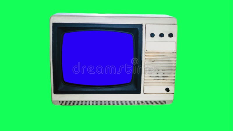 Chroma Key Blue Screen TV Set for Composition. Vintage TV White with a ...