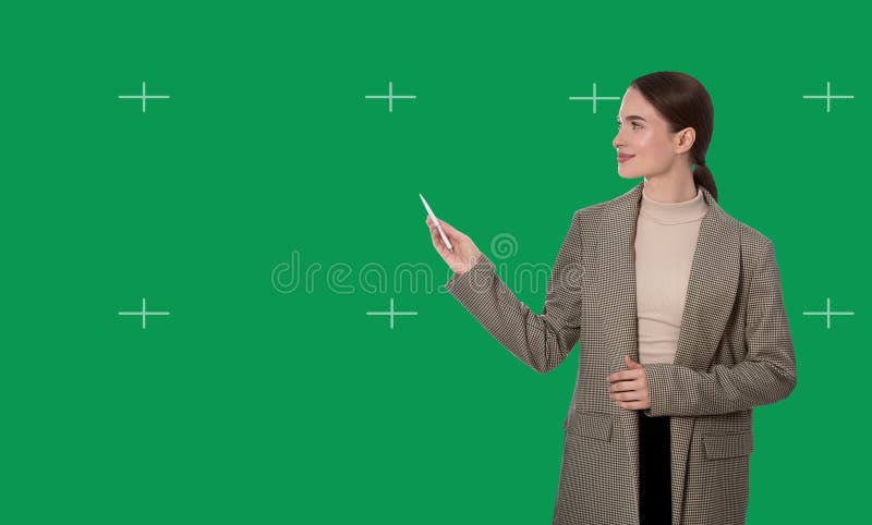 Chroma Key Compositing. Broadcaster Against Green Screen Stock Photo ...