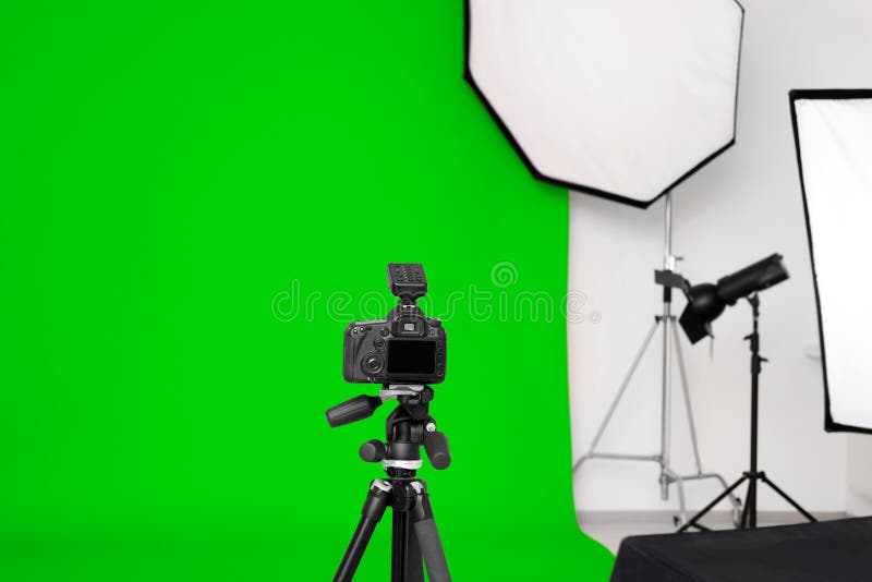 Chroma Key Compositing. Camera, Green Backdrop and Equipment in Studio ...
